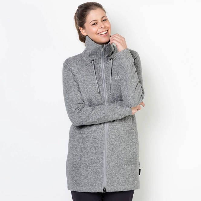Long-Line Fleece Jack Wolfskin Women Finley Long Jacket Slate Grey ...