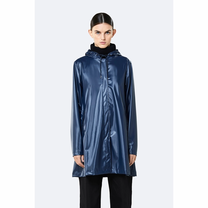 Regenmantel RAINS A-line Jacket Shiny Blue Damen | Gummistiefelexperte