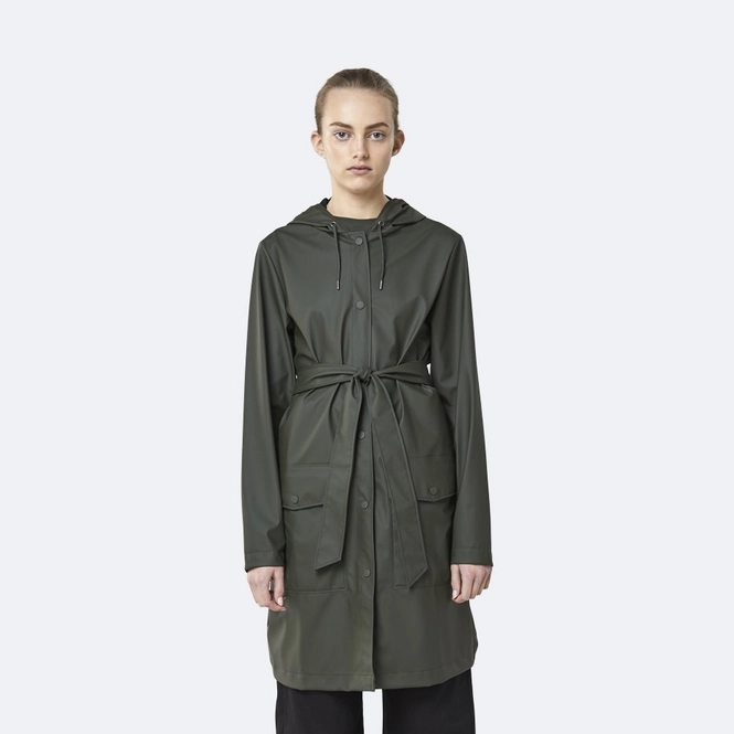 Raincoat RAINS Belt Jacket Green | Outdoorsupply.co.uk