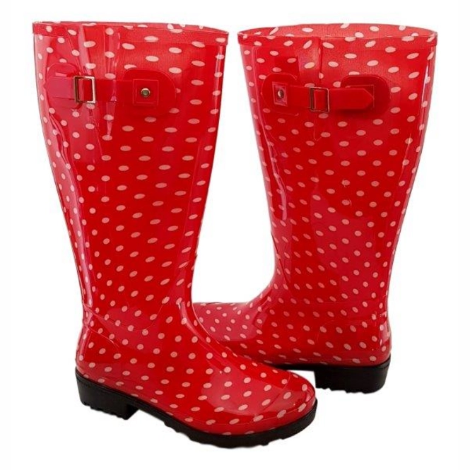 Wellies Wide Wellies Polka Dots Red Calf Size XL | Widecalfbootsstore