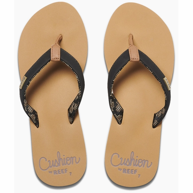 Slipper Reef Women Cushion Sands Black Tan | Slippers.nl
