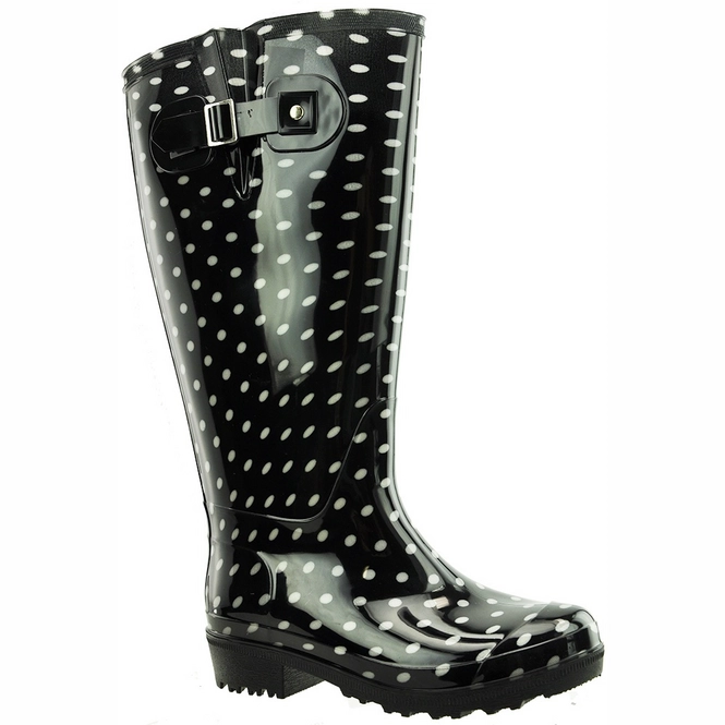 Wellies Wide Wellies Black White Polkadots Size XXL | Widecalfbootsstore
