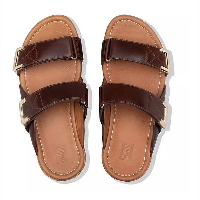 FitFlop Remi Adjustable Slides Chocolate Brown | Onlybrands