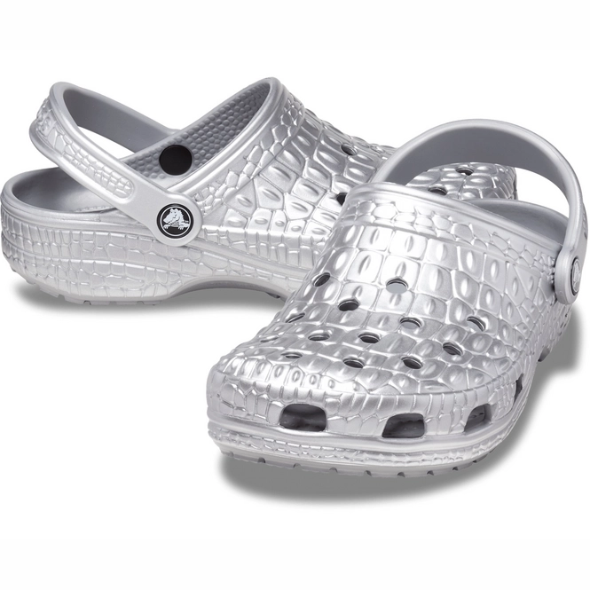 Sandales Crocs Unisex Classic Metallic Crocskin Silver | Fashionchaussures