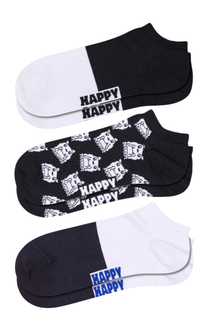 Happy Socks Unisex 3-Pack Bulldog Low Socks Black | Etrias.nl