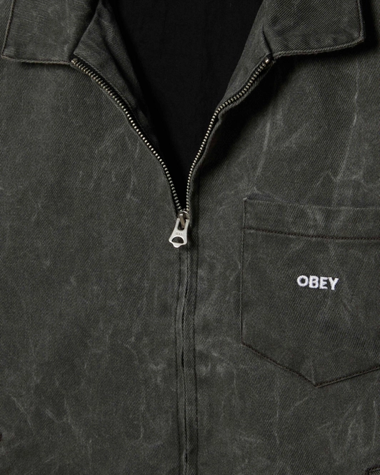 Jacket Obey Men Obey Workman Zip Black Wrinkle Wash | Sneaker District