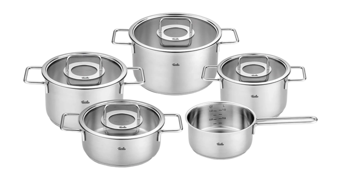 Pan Set Fissler Pure Collection with Glass Lids (5-piece) | Cookwarestore