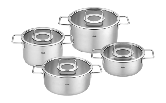 Pan Set with Glass Lids Fissler Pure Collection (4-piece) | Cookwarestore