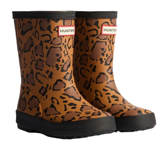Wellies Hunter Kids Original First Leopard Print Wellington Rich Tan ...