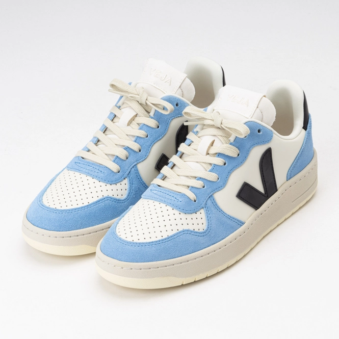 Baskets Veja Homme V-10 Leather Pure Black Aqua | Sneaker District FR