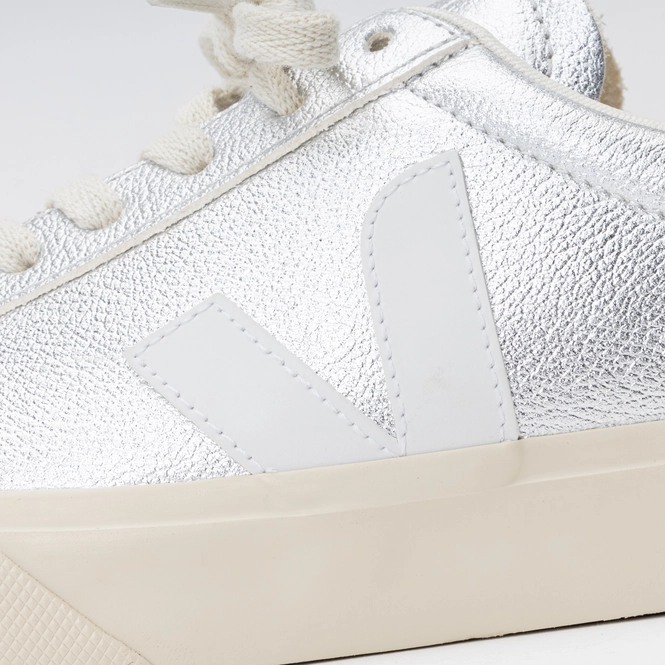Veja Women Campo Chromefree Leather Silver White | Sneaker District