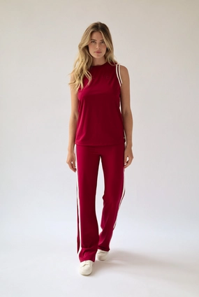 Broek House of Gravity Women Active Stripe Trouser Deep Rub Red X White ...