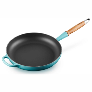 Frying Pan Le Creuset Round Wooden Handle Caribbean Blue 28 cm ...